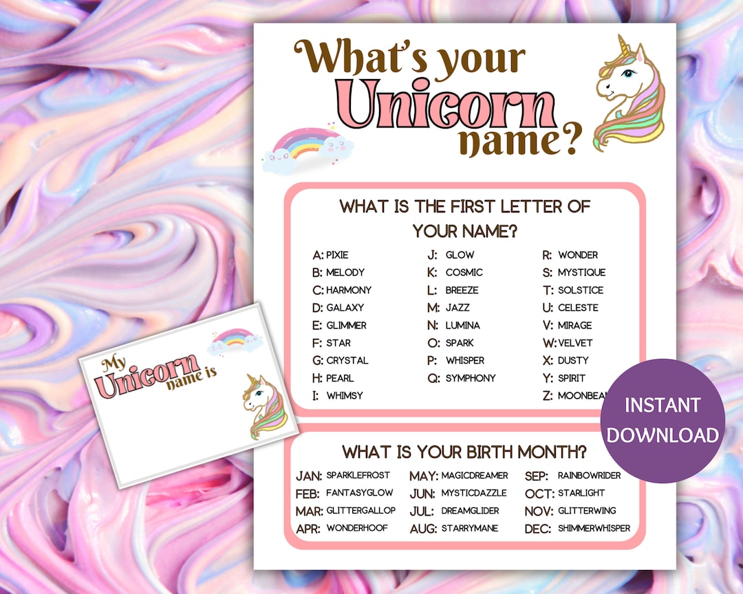 Unicorn Name Game Printable, What's Your Unicorn Name Game, Name ...