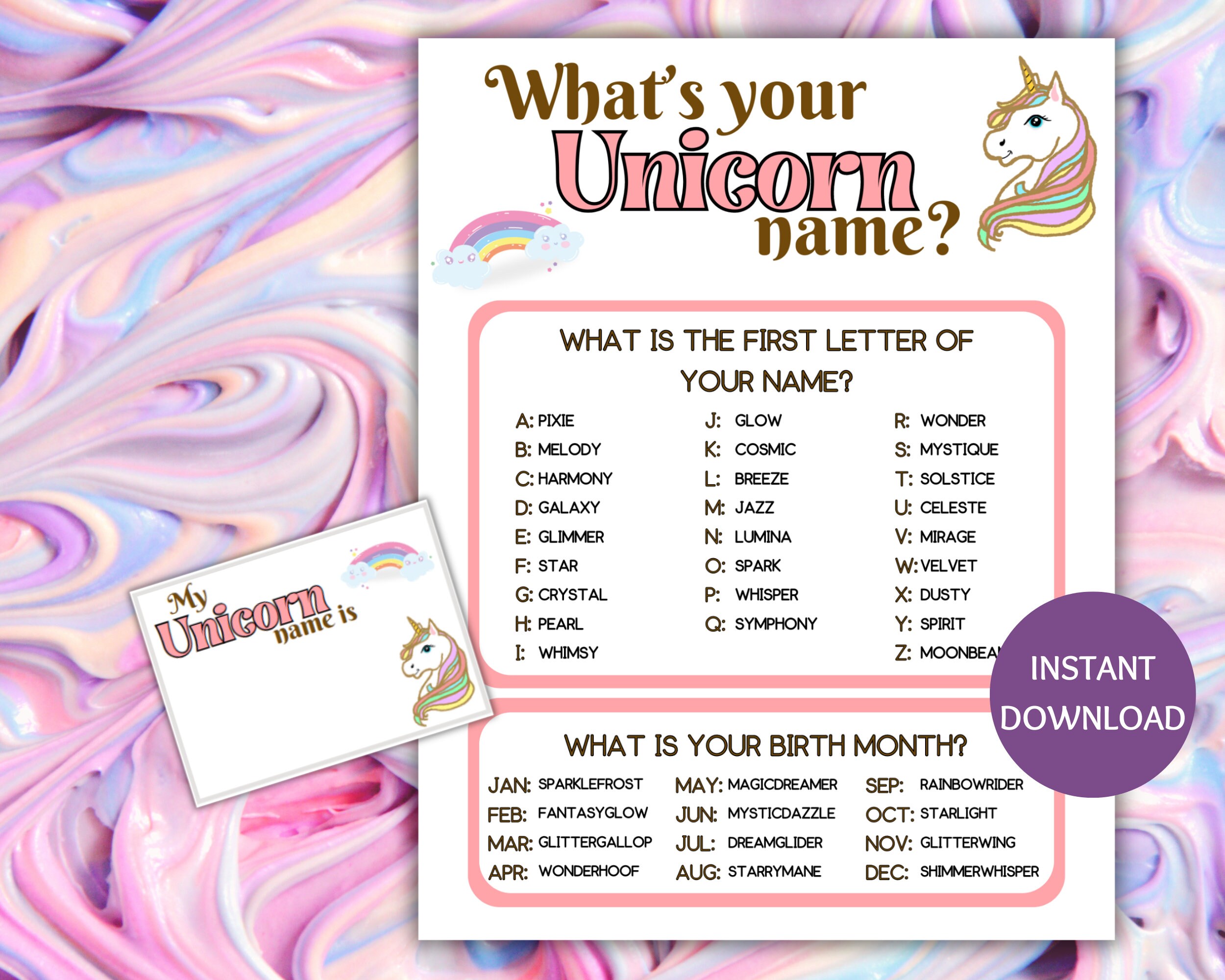 Unicorn Name Game Printable, What's Your Unicorn Name Game, Name ...