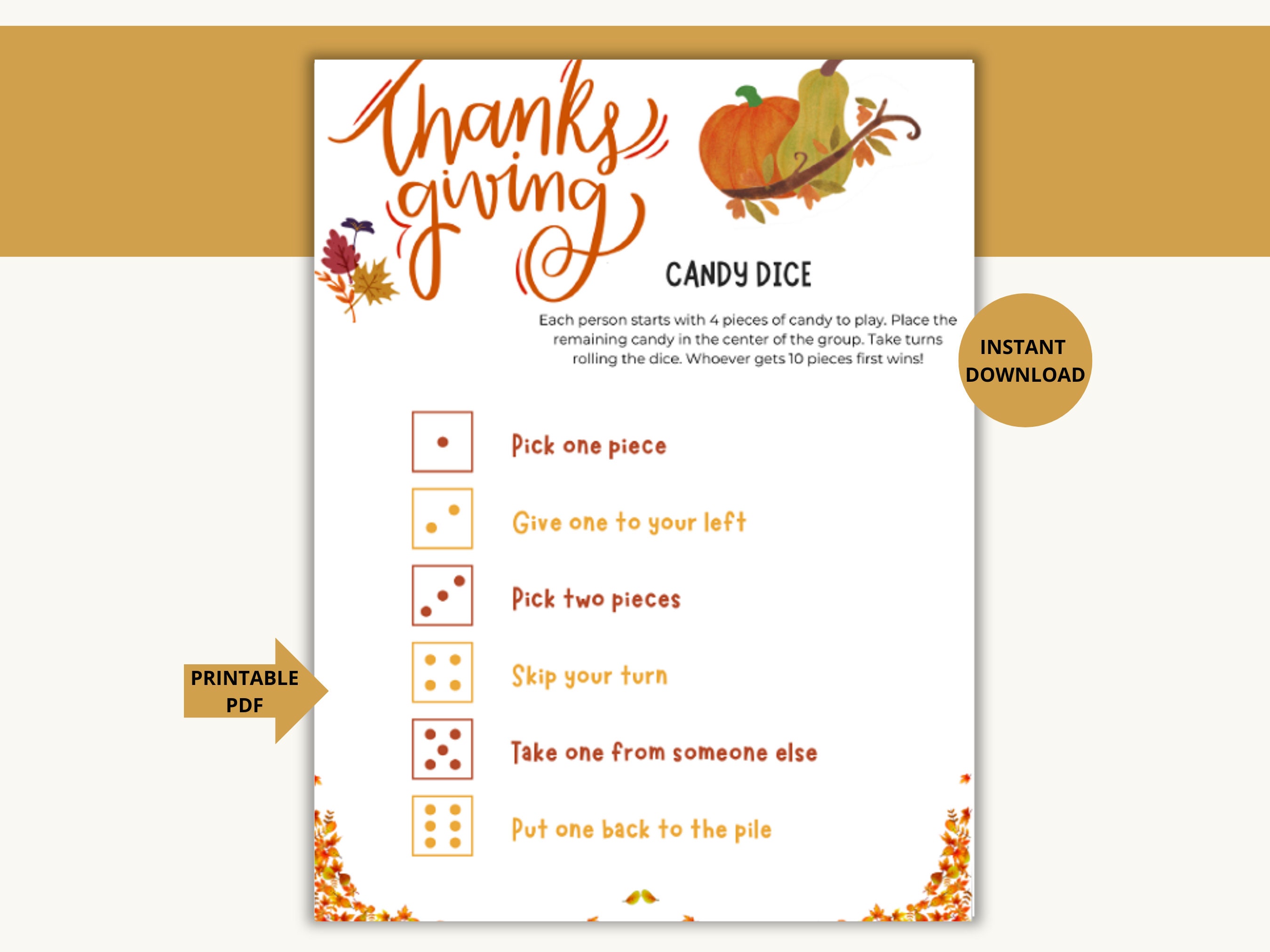 Thanksgiving Candy Dice Game Printable Thanksgiving Games - Etsy