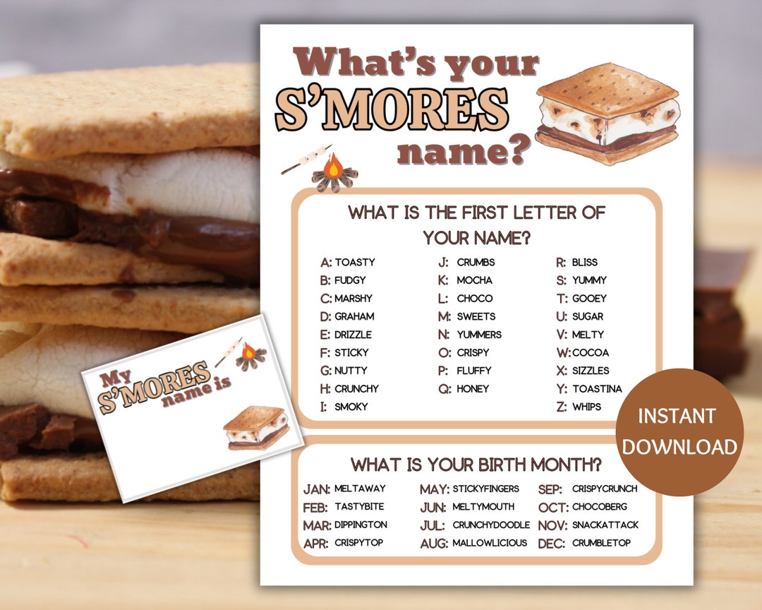 Smores Name Game Printable, What's Your Smores Name Game, Name ...
