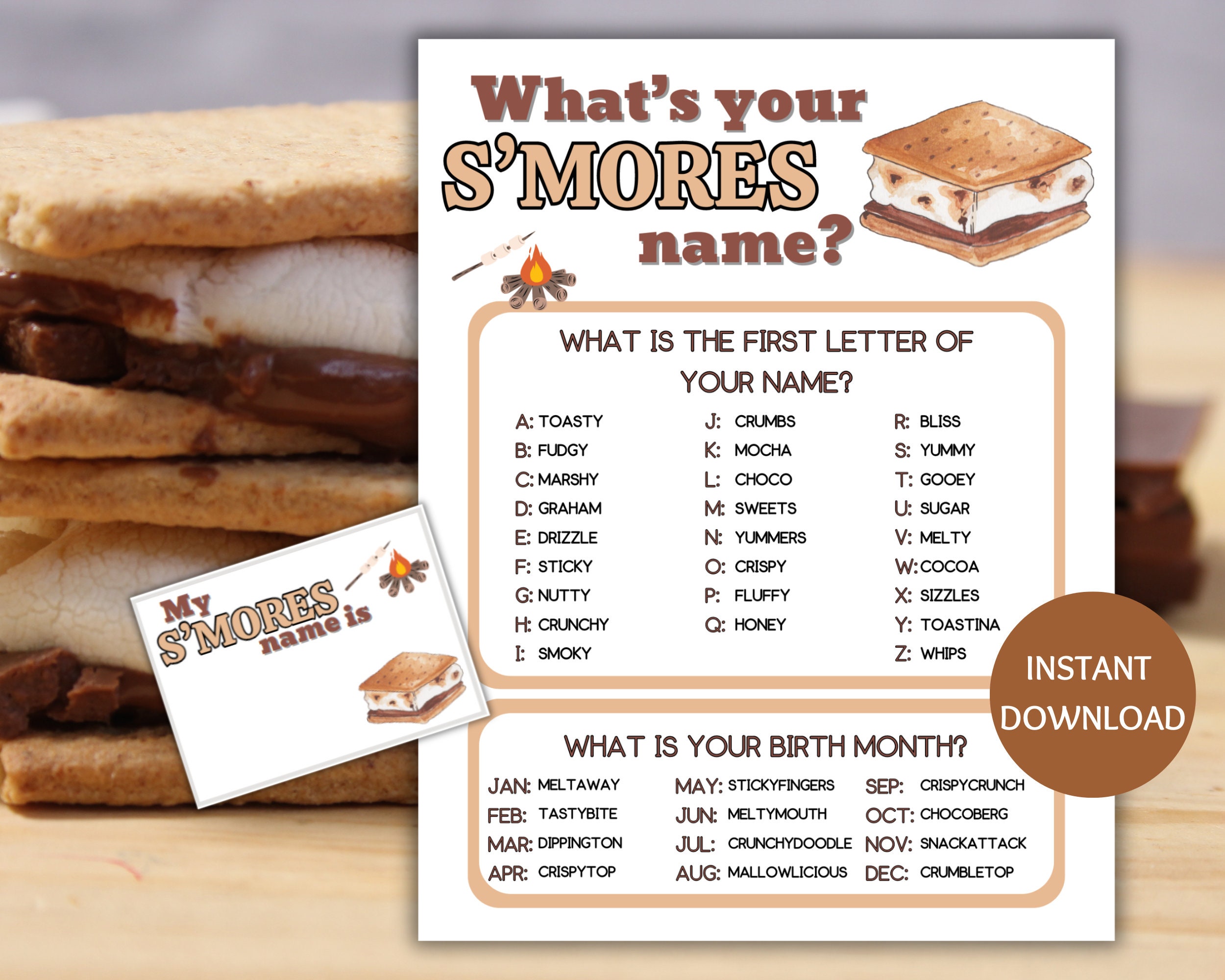 Smores Name Game Printable, What's Your Smores Name Game, Name ...
