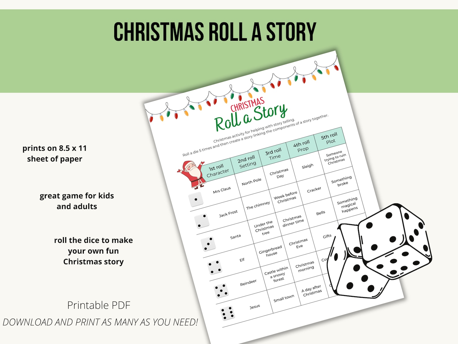 Christmas Roll a Story Game | Christmas Dice Game | Christmas Activity ...