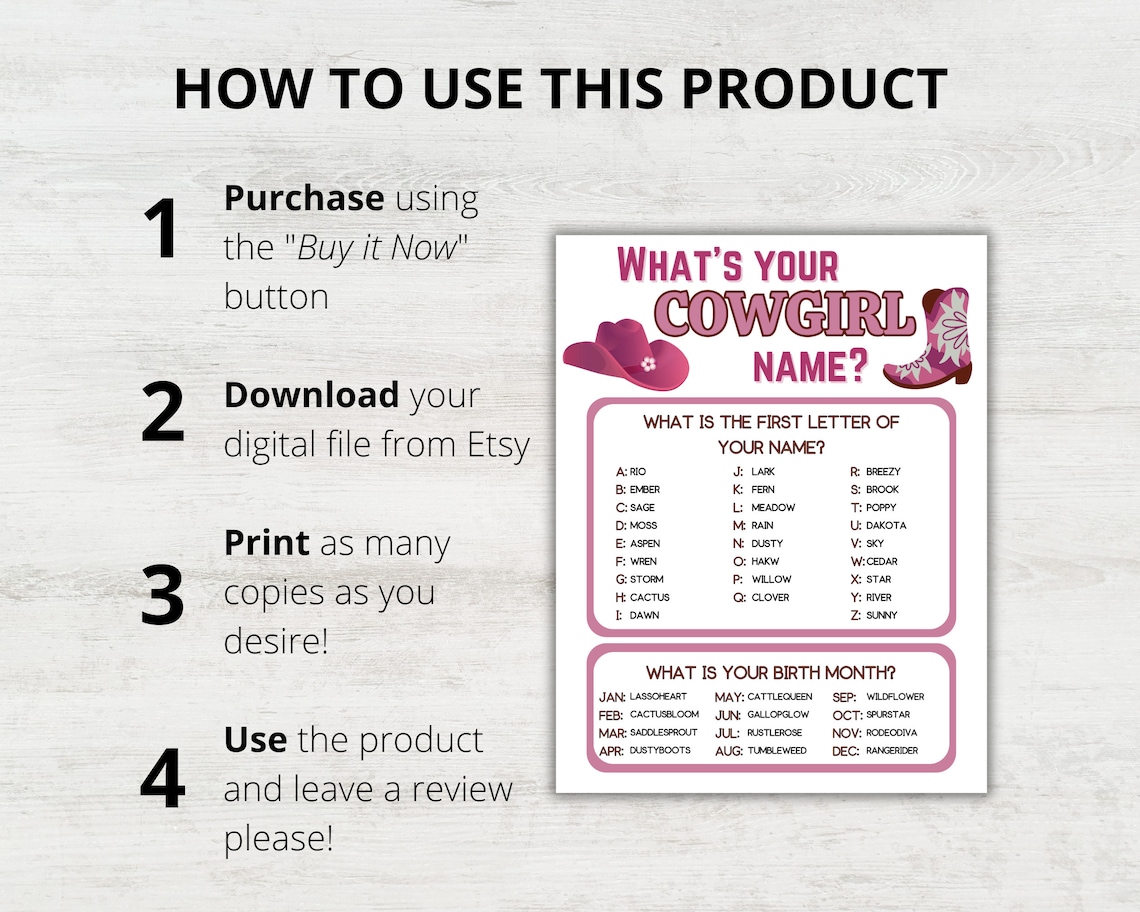 Cowgirl Name Game Printable, What's Your Cowgirl Name Game, Name ...