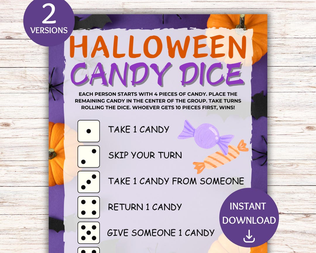 Halloween Candy Dice Game for Kids, Pass the Candy Game, Halloween ...