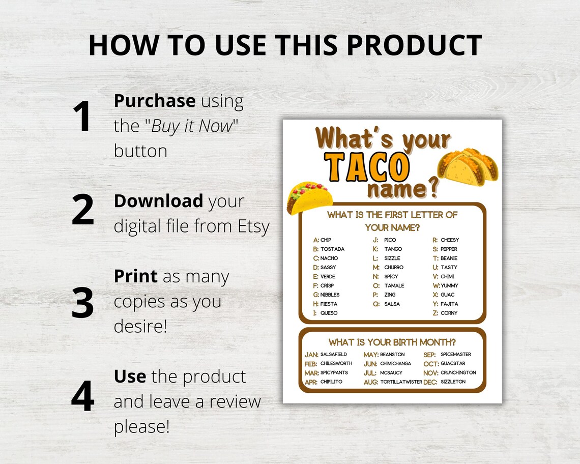 Taco Name Game Printable, What's Your Taco Name Game, Name Generator ...
