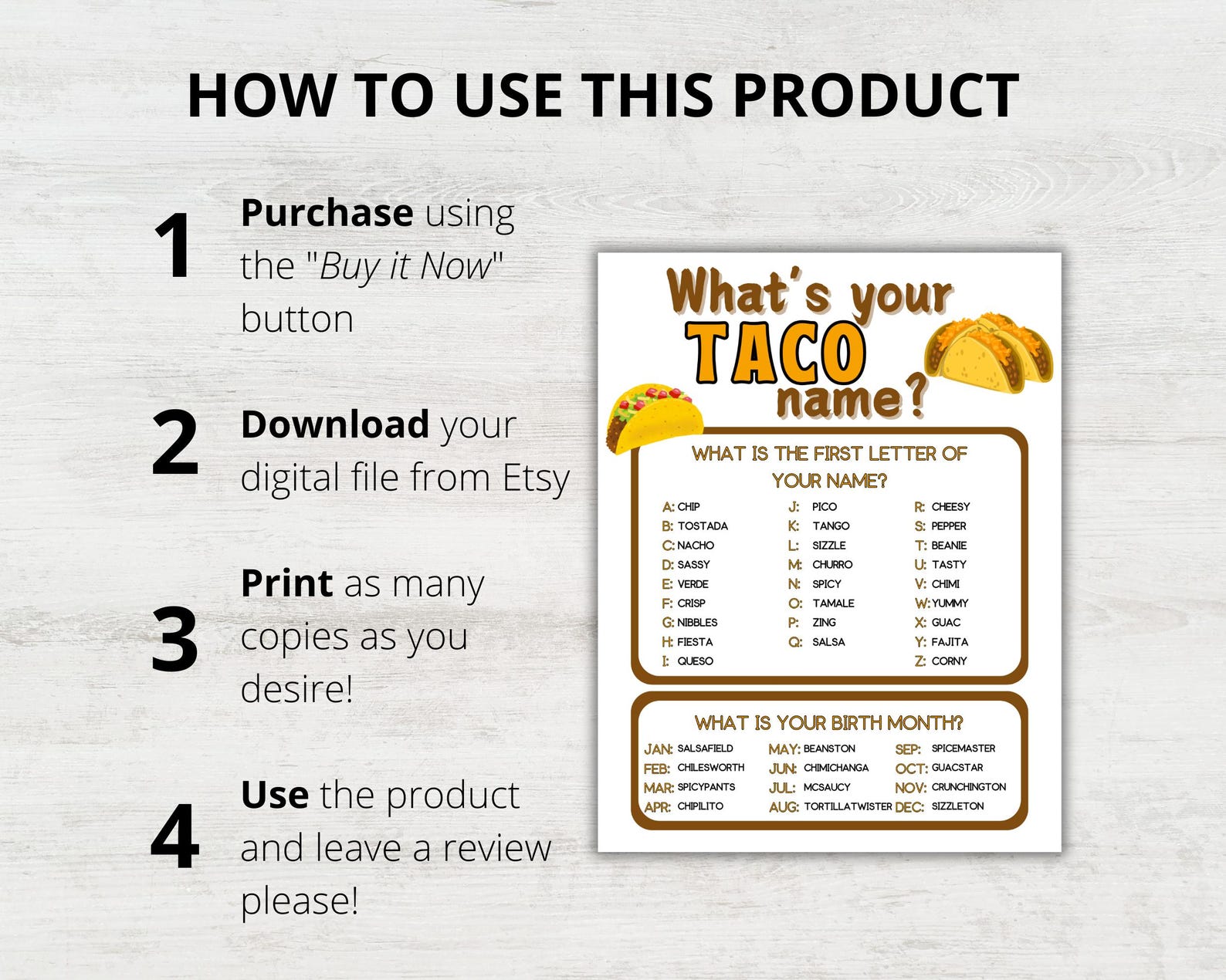 Taco Name Game Printable, What's Your Taco Name Game, Name Generator ...