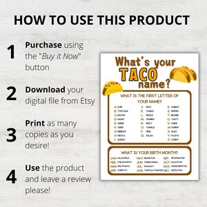 Taco Name Game Printable, What's Your Taco Name Game, Name Generator ...