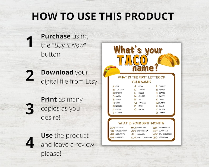 Taco Name Game Printable, What's Your Taco Name Game, Name Generator ...