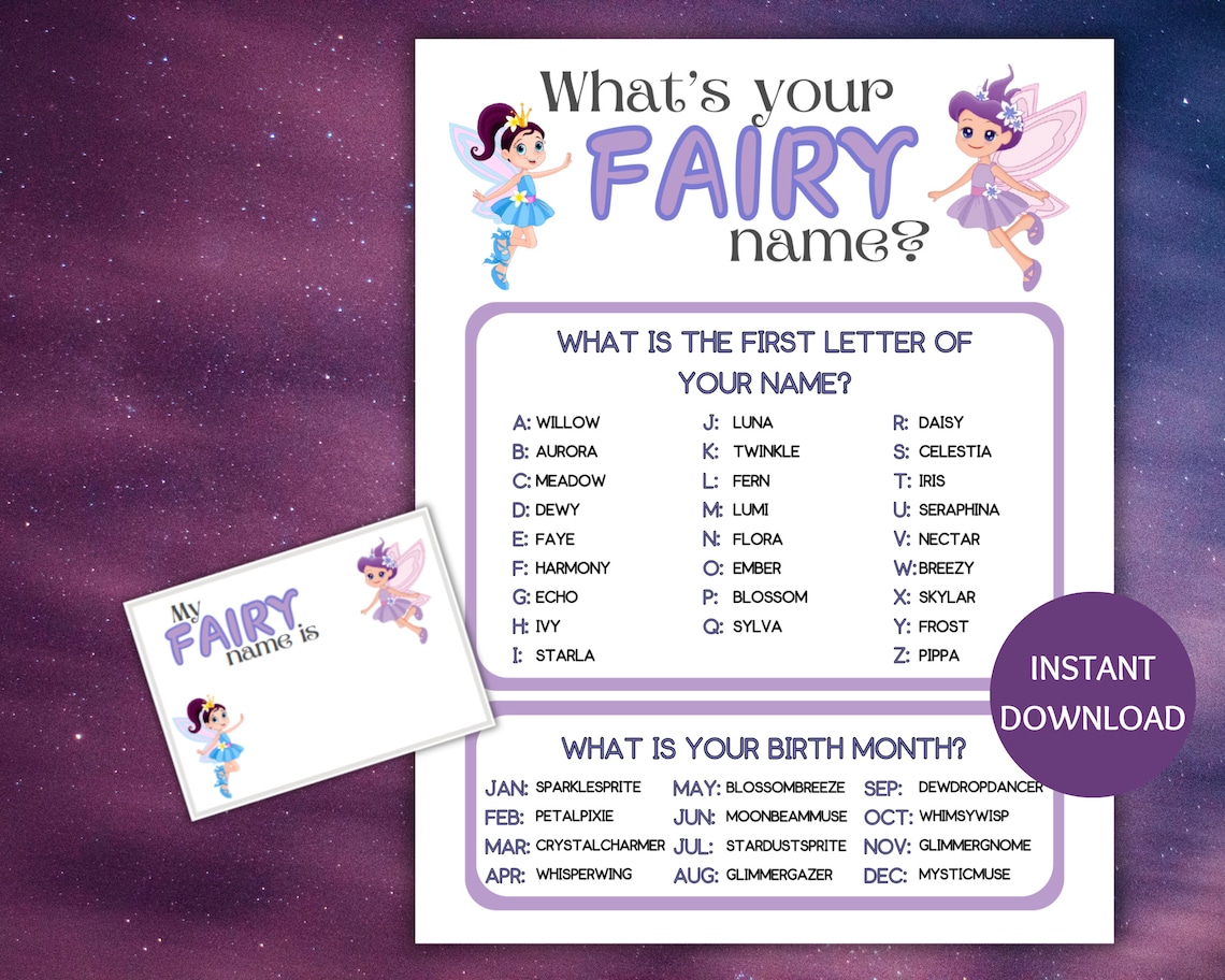 Fairy Name Game Printable, What's Your Fairy Name Game, Name Generator ...