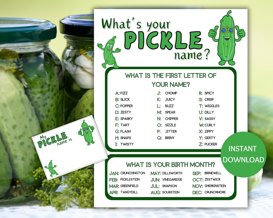 Pickle Name Game Printable, What's Your Pickle Name Game, Name ...