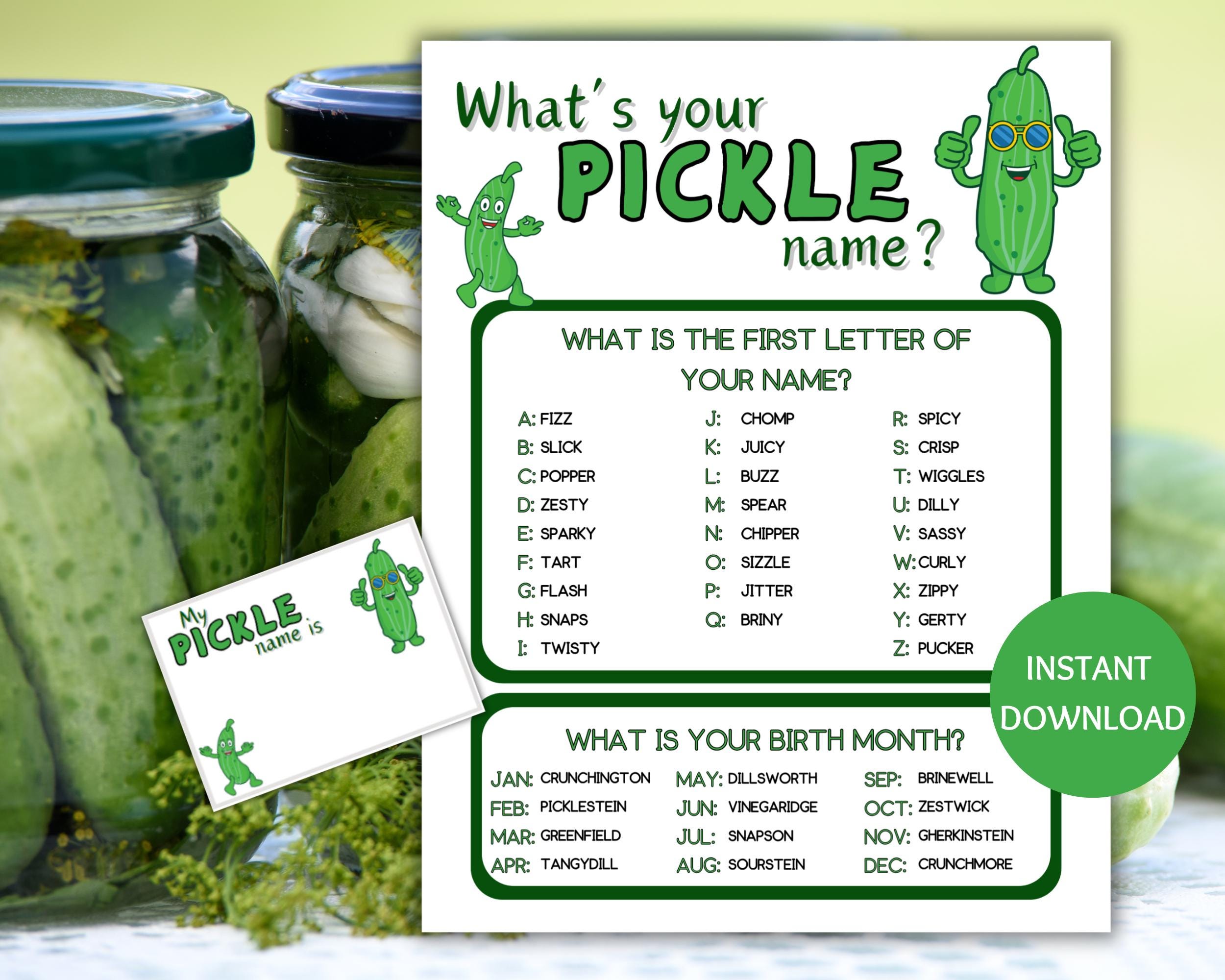 Pickle Name Game Printable, What's Your Pickle Name Game, Name ...