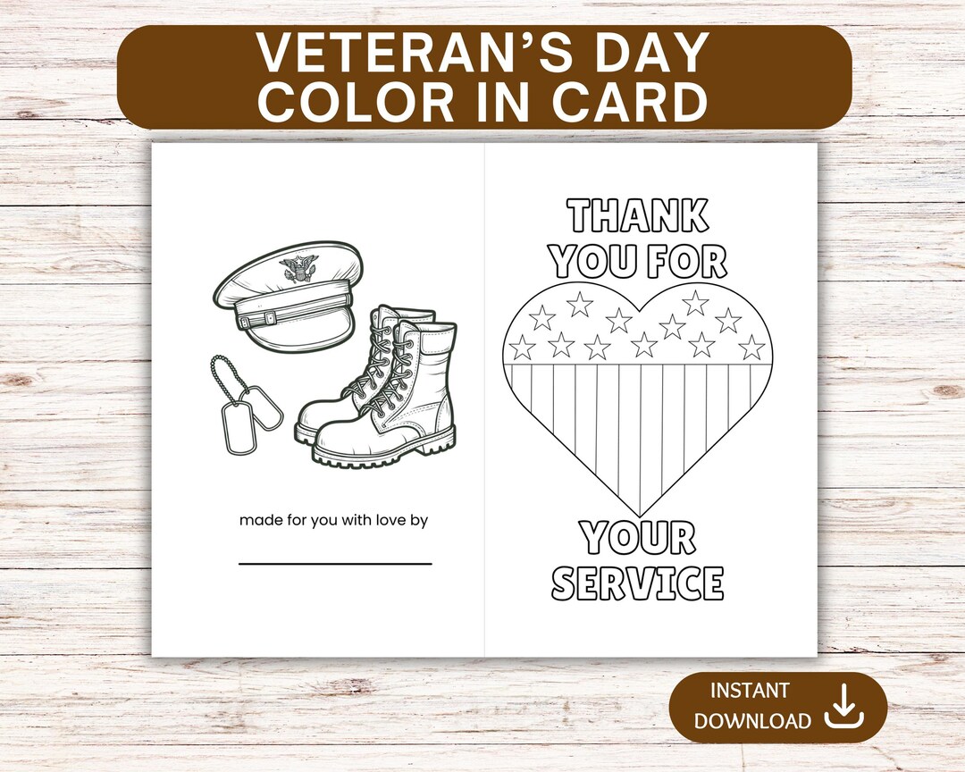 Veteran's Day Color in Card, Coloring Card, Veteran's Day Craft, Color ...