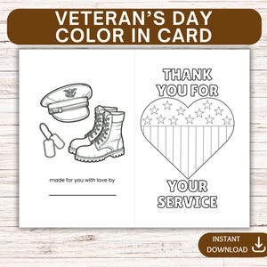 Veteran's Day Color in Card, Coloring Card, Veteran's Day Craft, Color ...