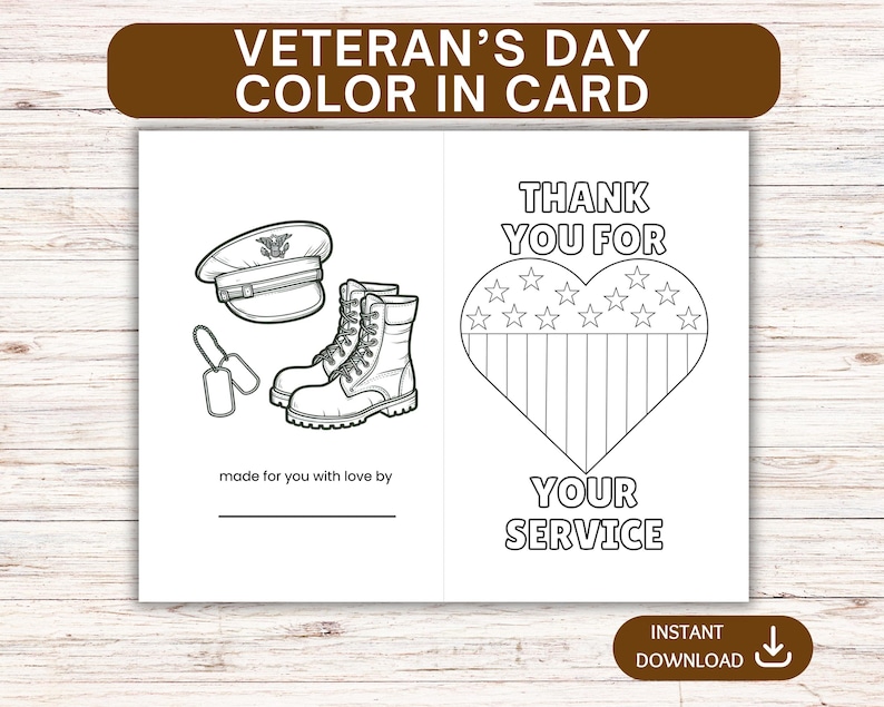 Veteran's Day Color in Card, Coloring Card, Veteran's Day Craft, Color ...