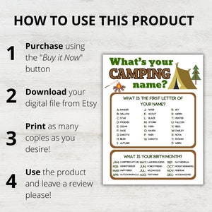 Camping Name Game Printable, What's Your Camping Name Game, Name ...