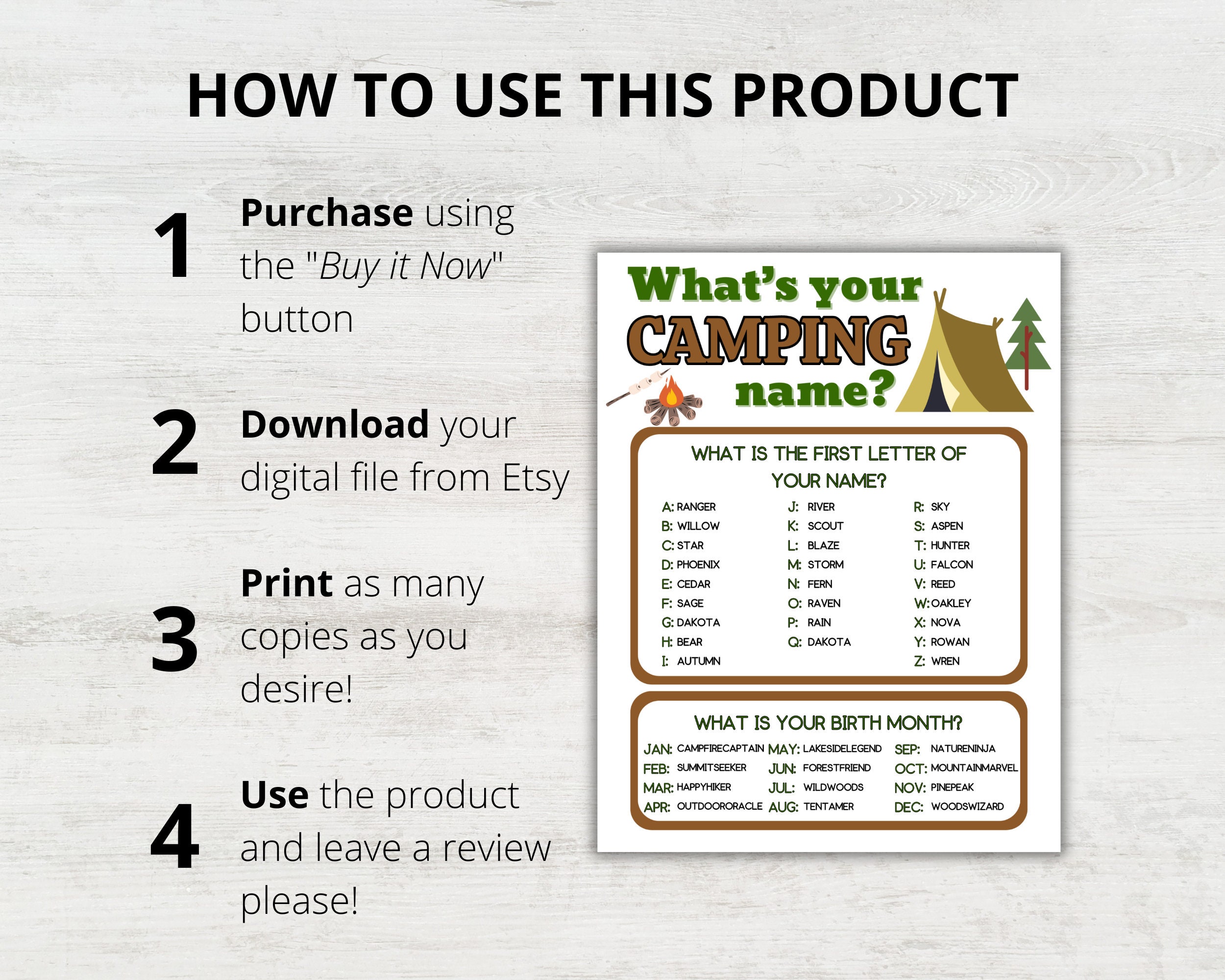 Camping Name Game Printable, What's Your Camping Name Game, Name ...