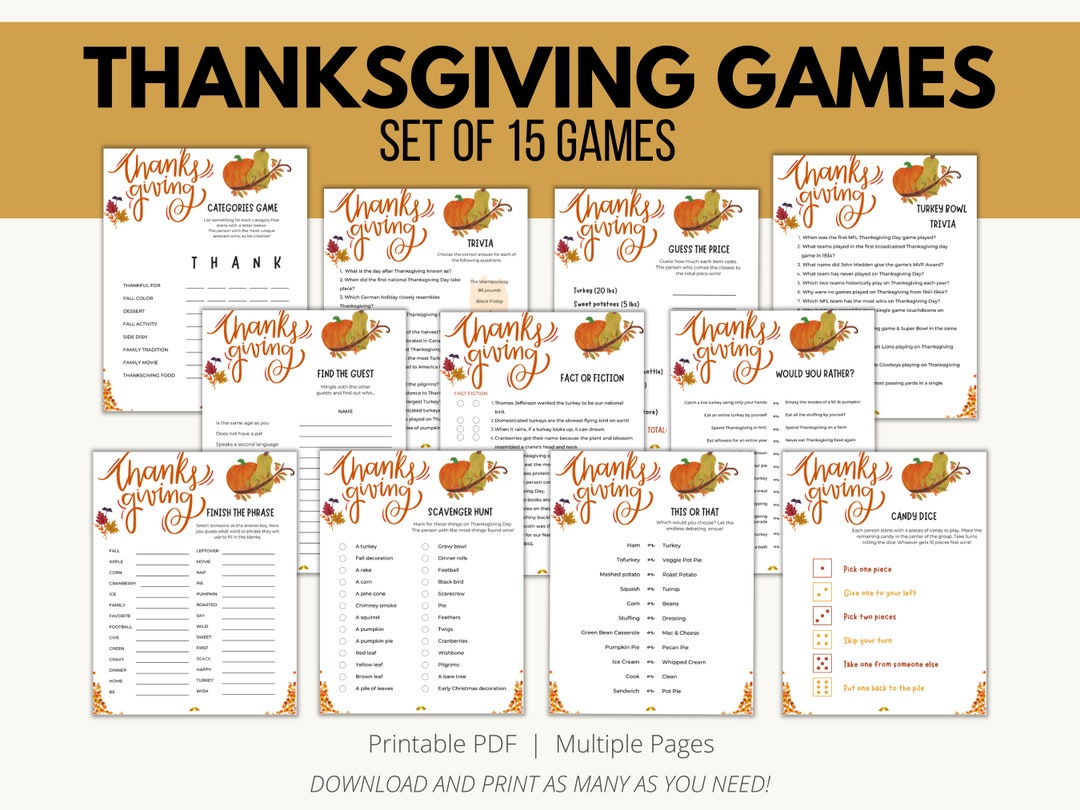Thanksgiving Games Printable Bundle | Thanksgiving 15 Game Bundle ...