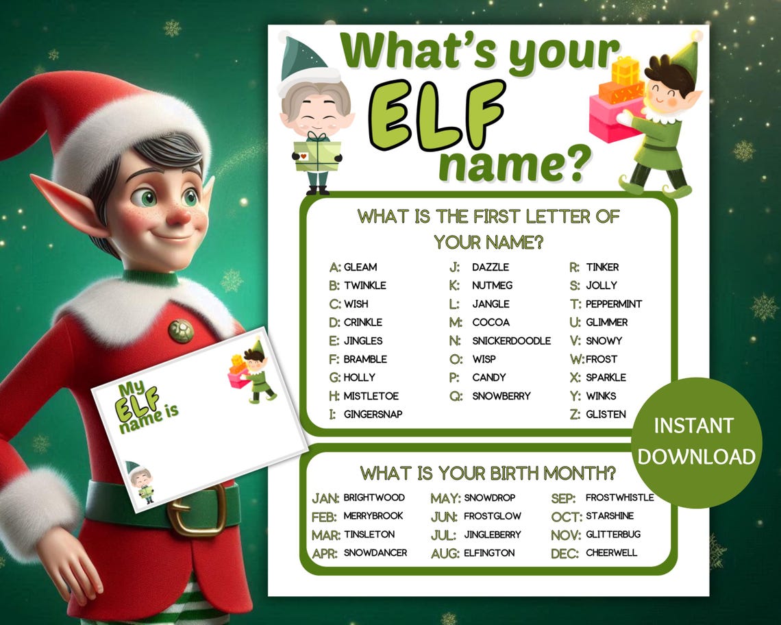 Elf Name Game Printable, What's Your Elf Name Game, Name Generator Game ...