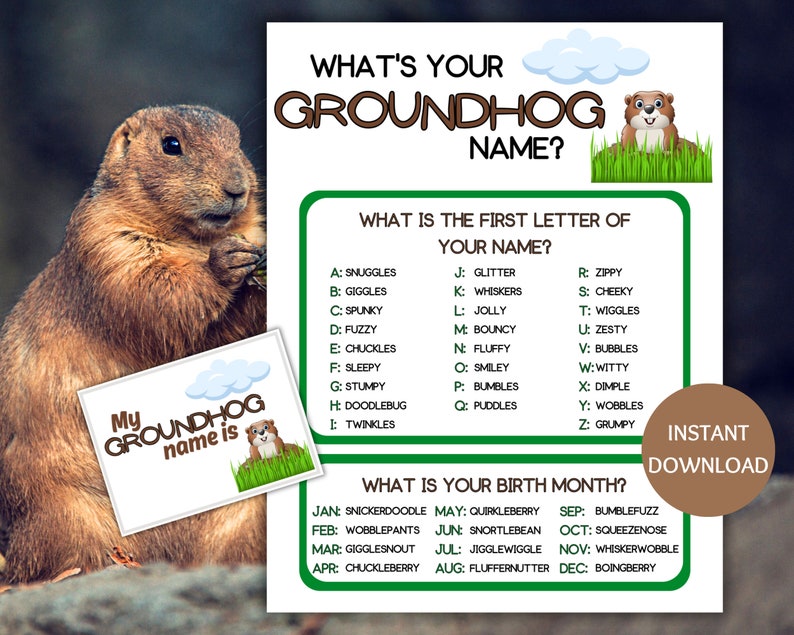 Groundhog Day Name Game Printable, What's Your Groundhog Name Game ...