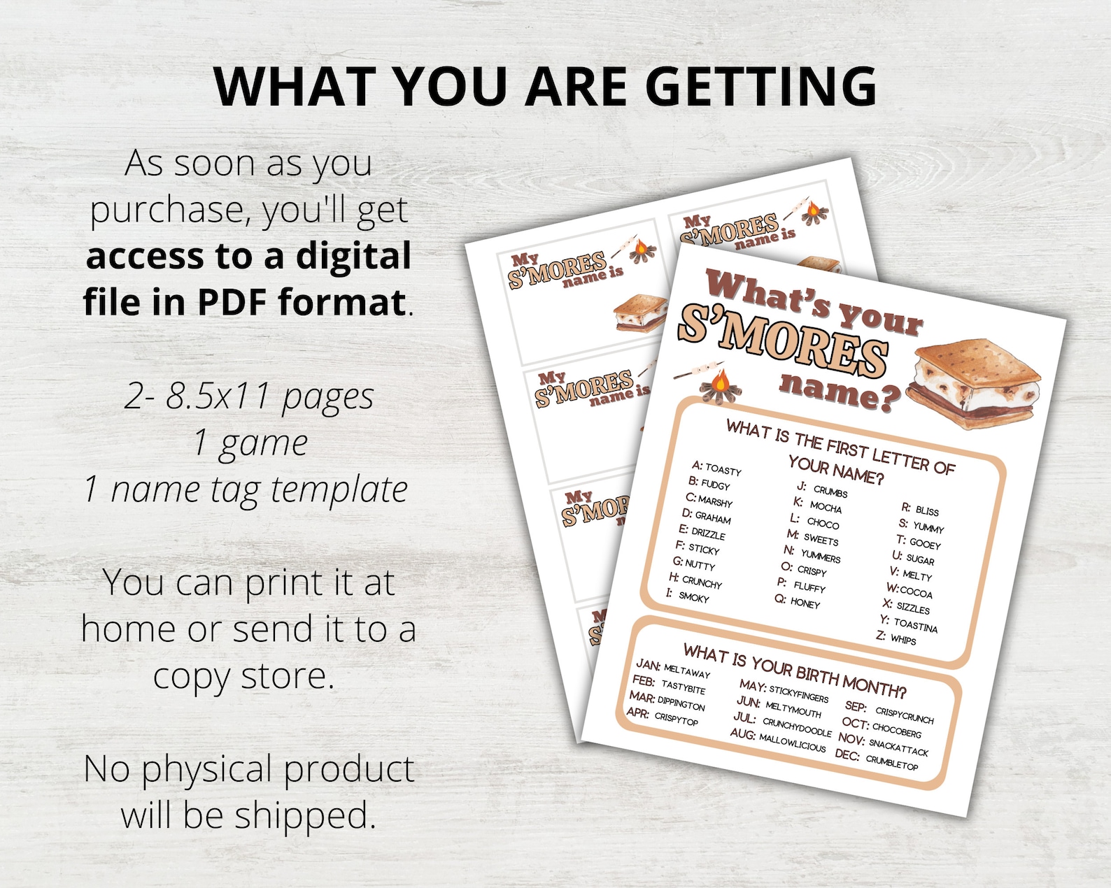Smores Name Game Printable, What's Your Smores Name Game, Name ...