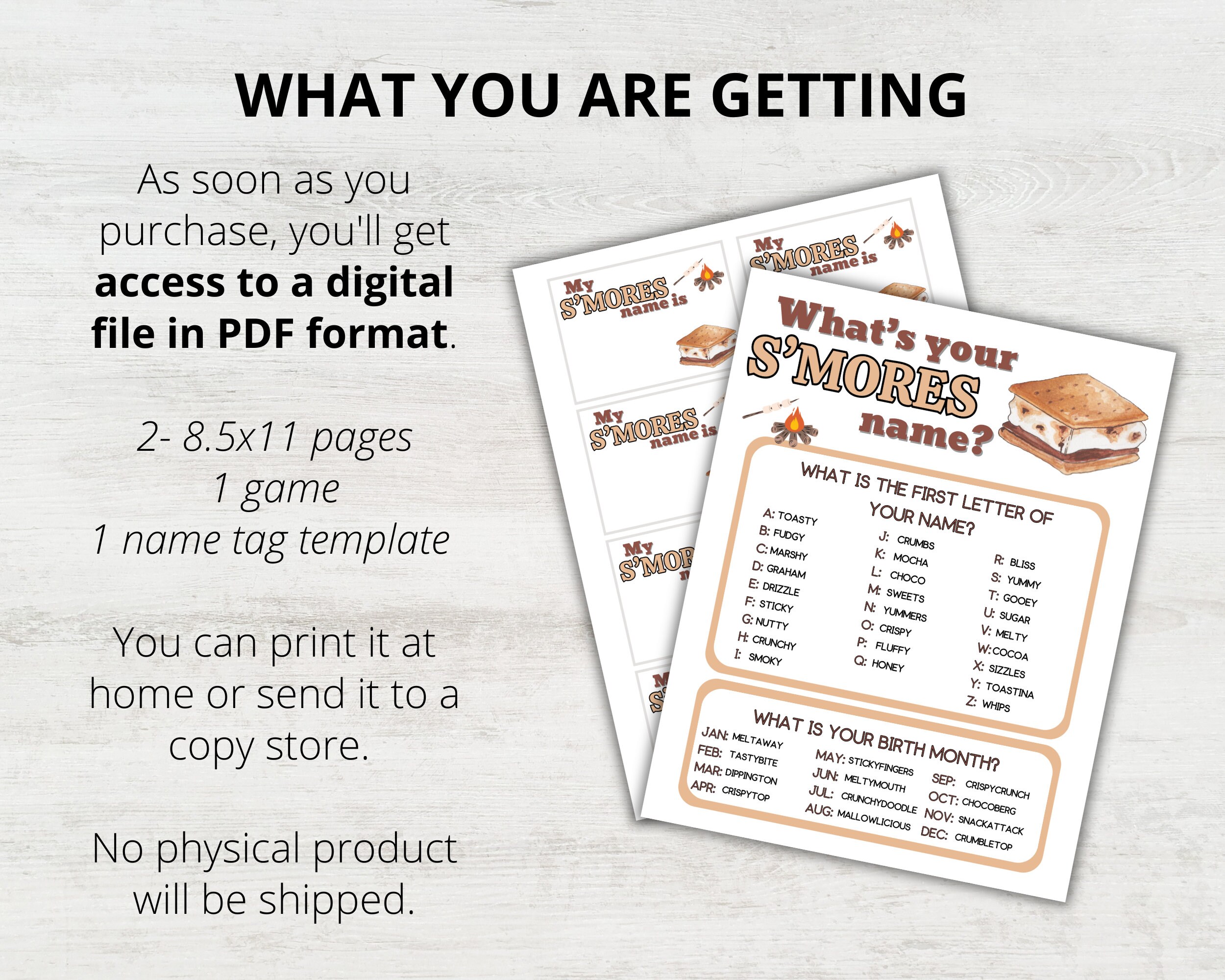 Smores Name Game Printable, What's Your Smores Name Game, Name ...