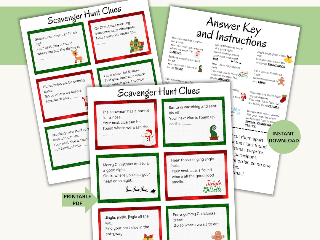 Indoor Christmas Scavenger Hunt, Treasure Hunt Clues, Kids Scavenger ...
