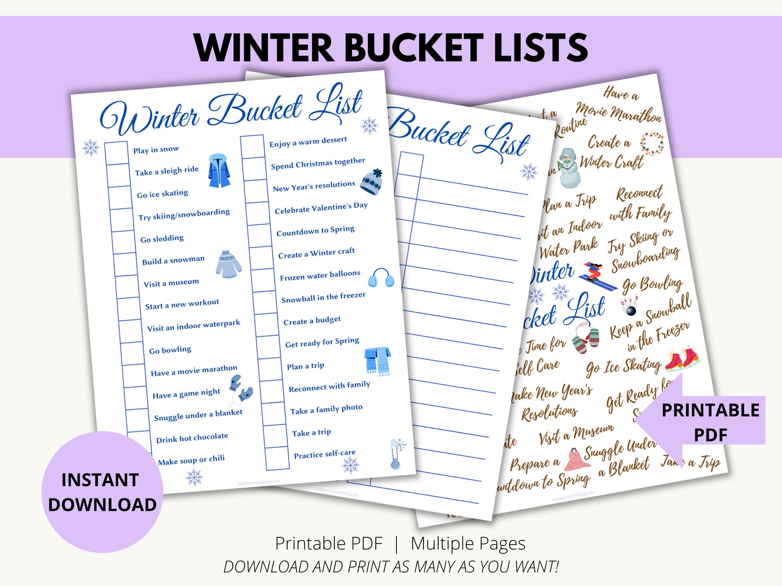 Seasonal Bucket List Bundle, Bucket Lists for Fall, Winter, Spring ...