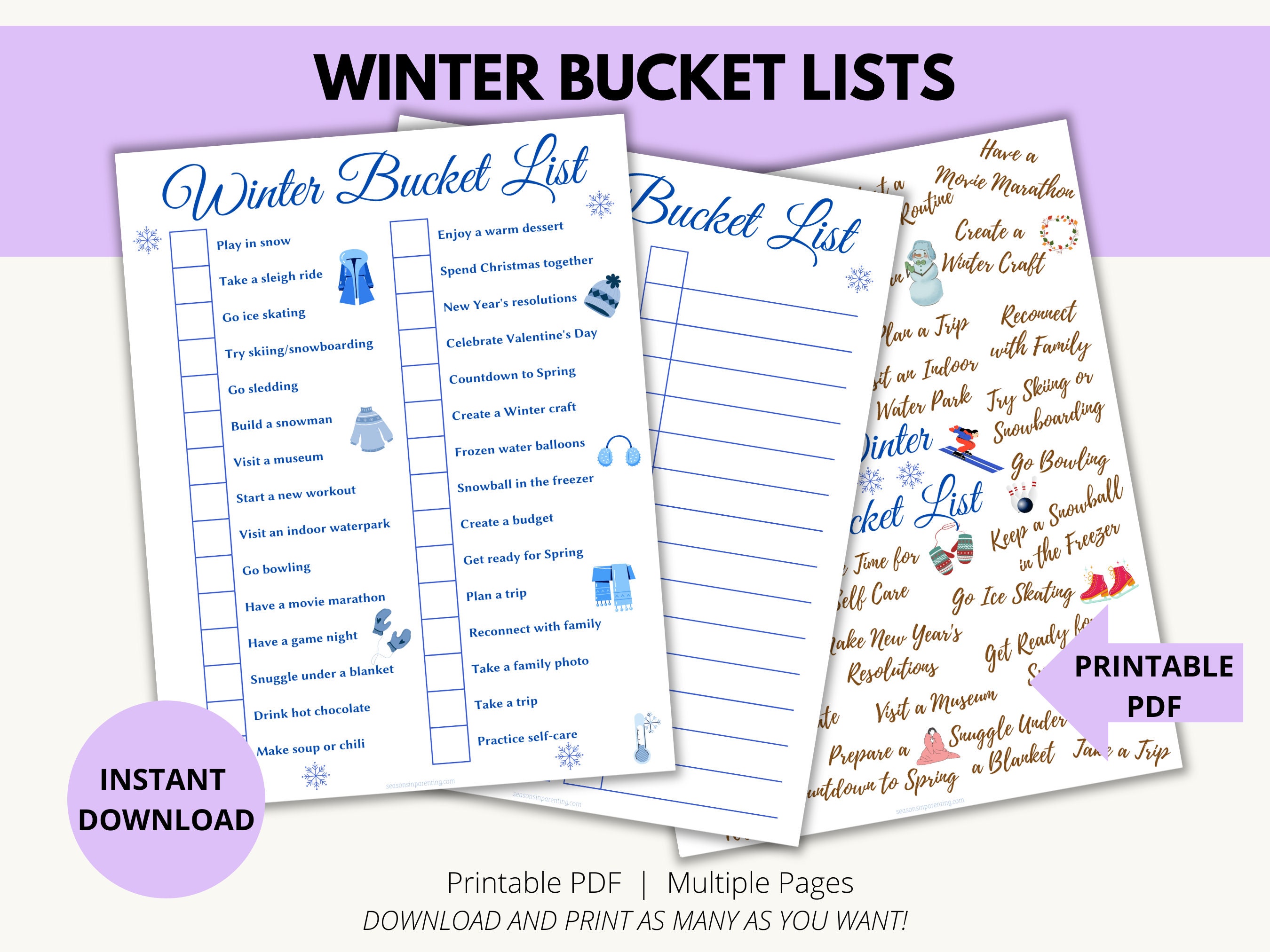 Seasonal Bucket List Bundle, Bucket Lists for Fall, Winter, Spring ...