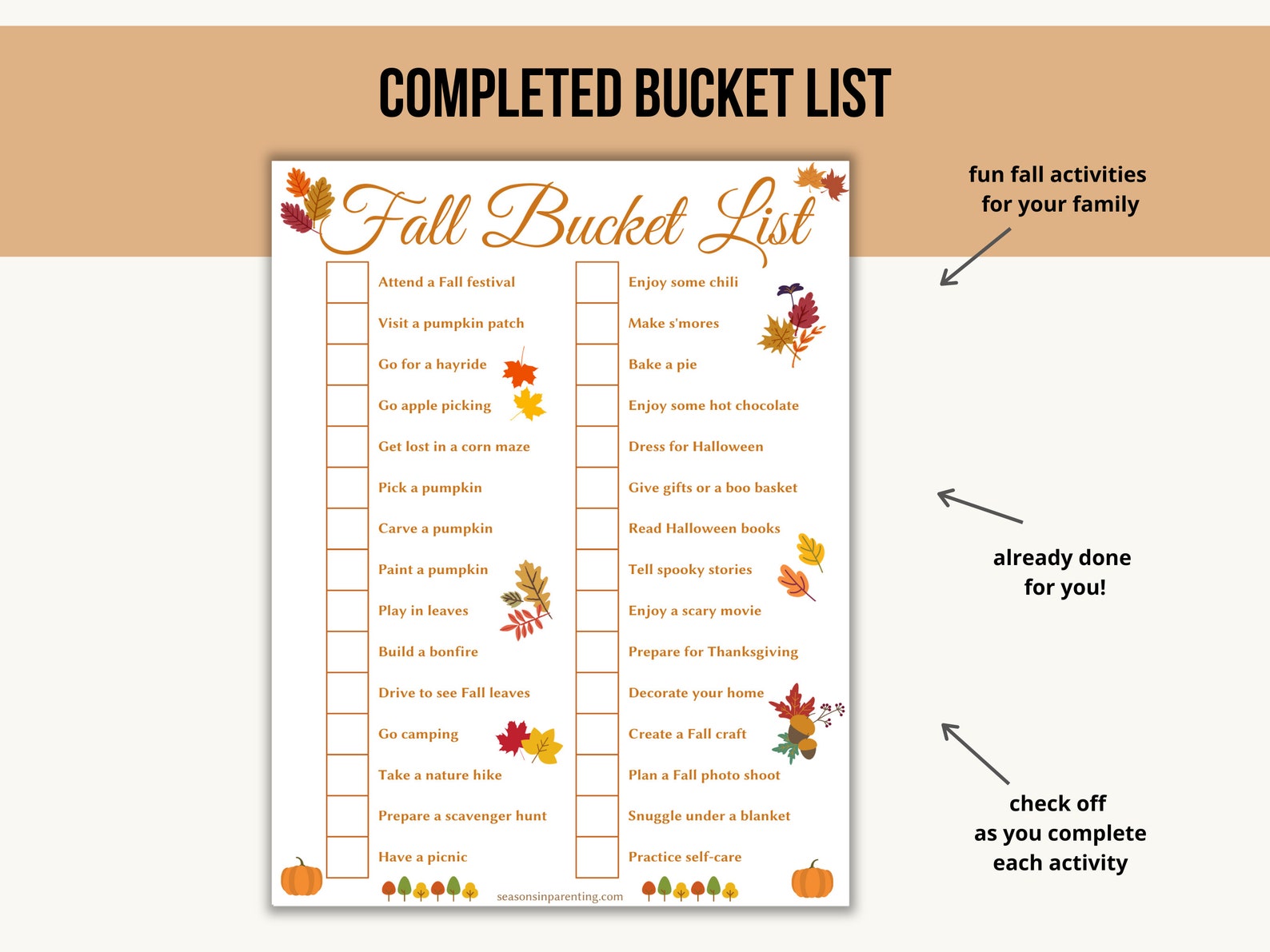 Fall Bucket List Bundle Printable Kids Activities Family - Etsy