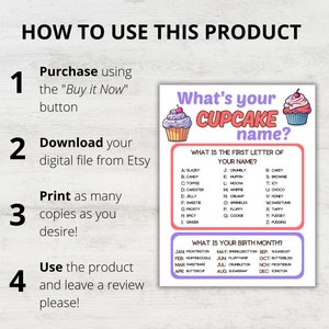 Cupcake Name Game Printable, What's Your Cupcake Name Game, Name Generator Game With Name Tags ...