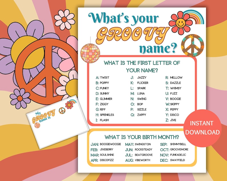 Groovy Name Game Printable, What's Your Groovy Name Game, Name ...
