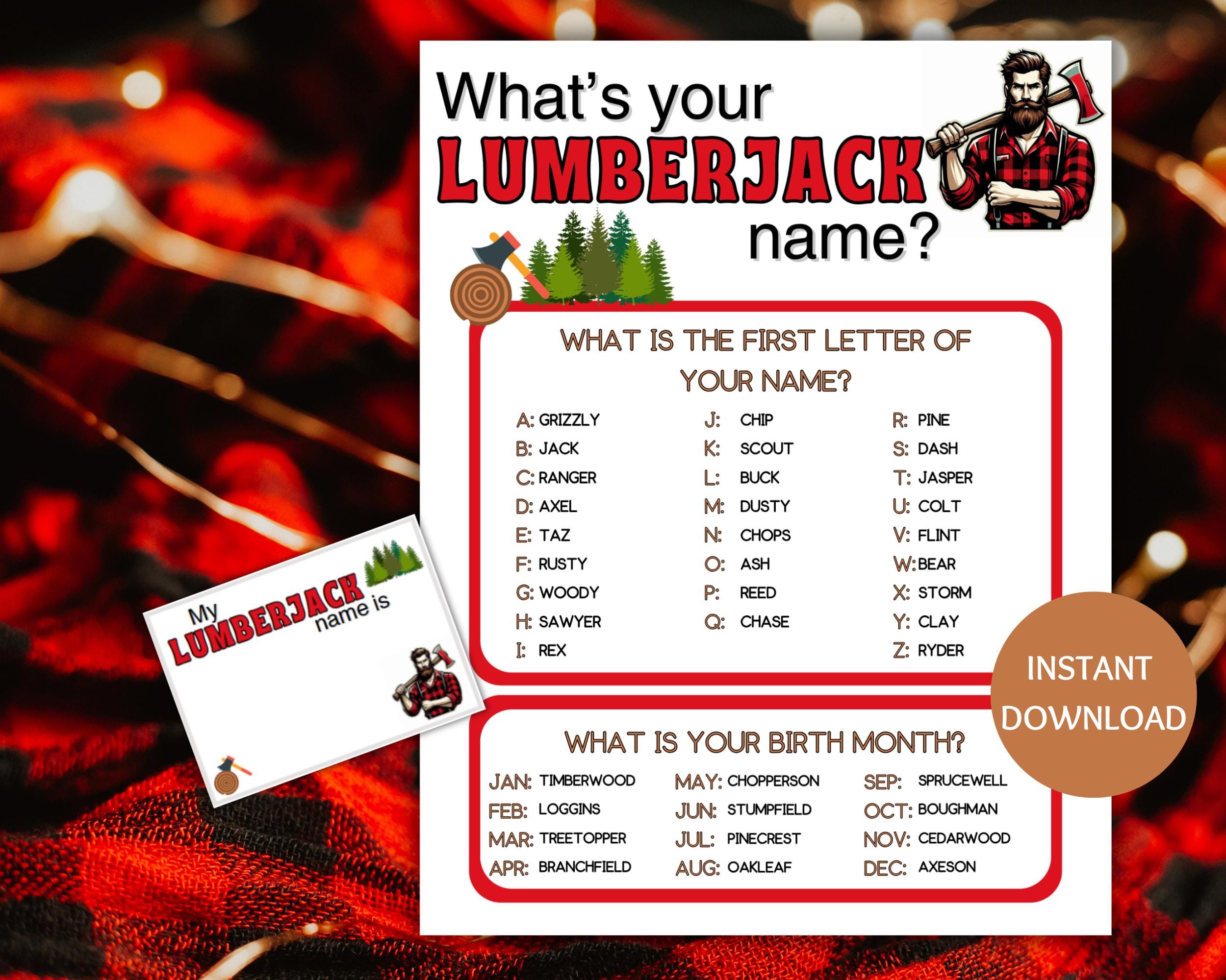 Lumberjack Name Game Printable, What's Your Lumberjack Name Game, Name ...