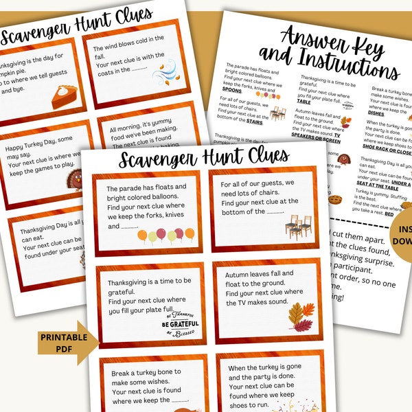 Thanksgiving Treasure Hunt Clues - Etsy