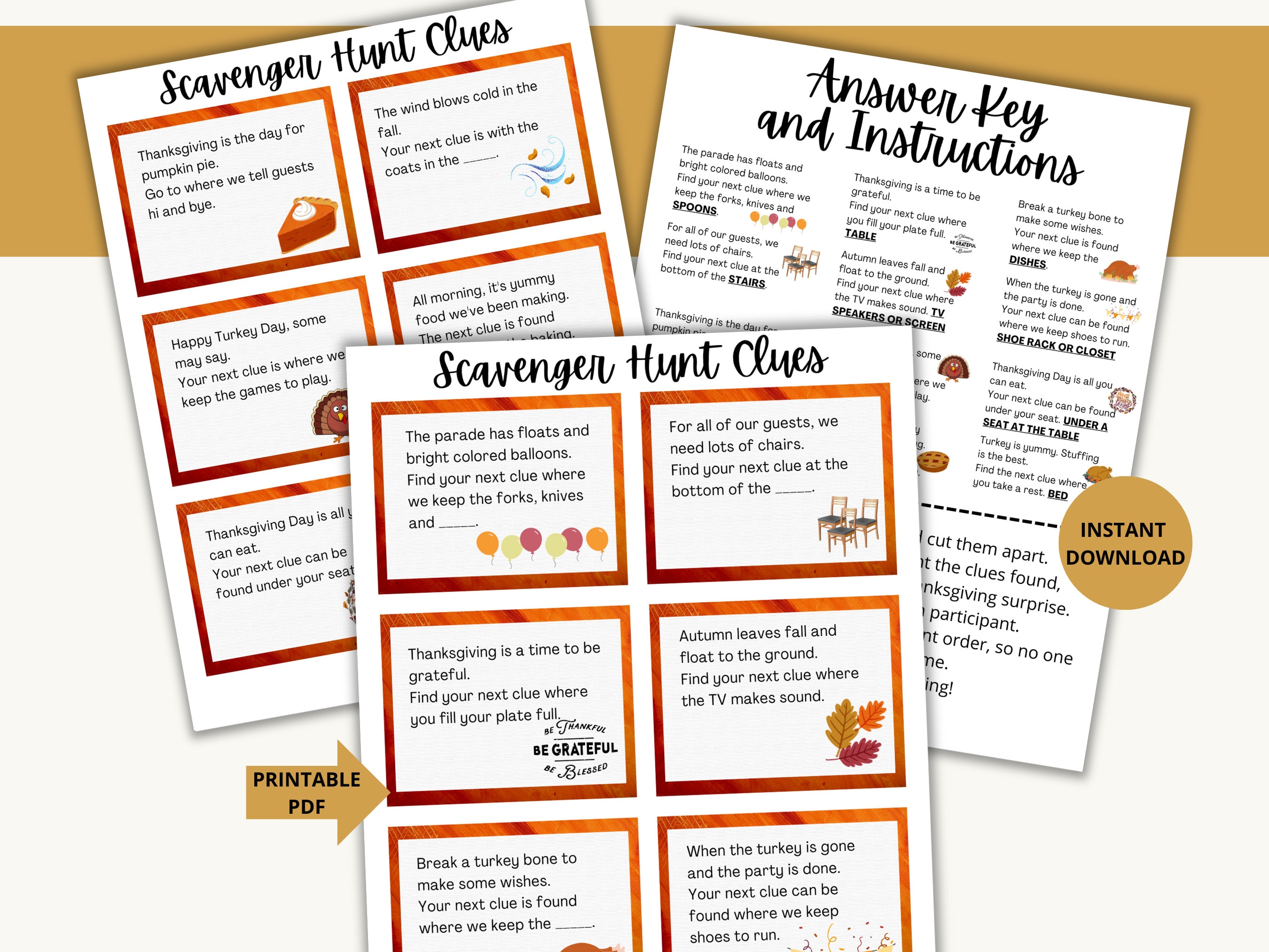 Indoor Thanksgiving Scavenger Hunt, Treasure Hunt Clues, Kids Scavenger ...