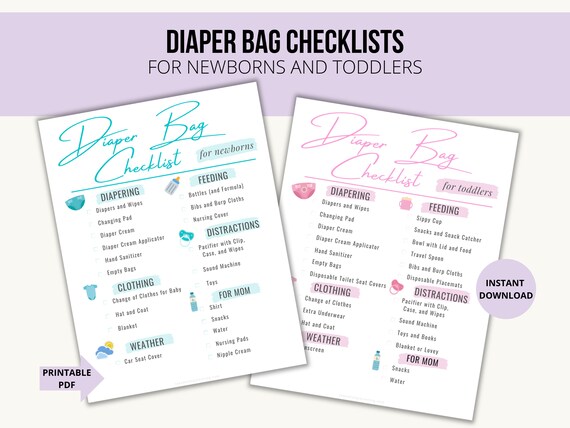 Diaper Bag Checklist for Newborn and Toddler Diaper Bag - Etsy