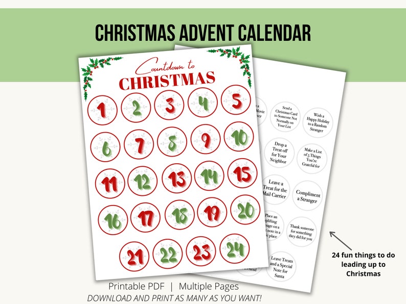Christmas Countdown Printable | Christmas Advent Calendar | Christmas ...