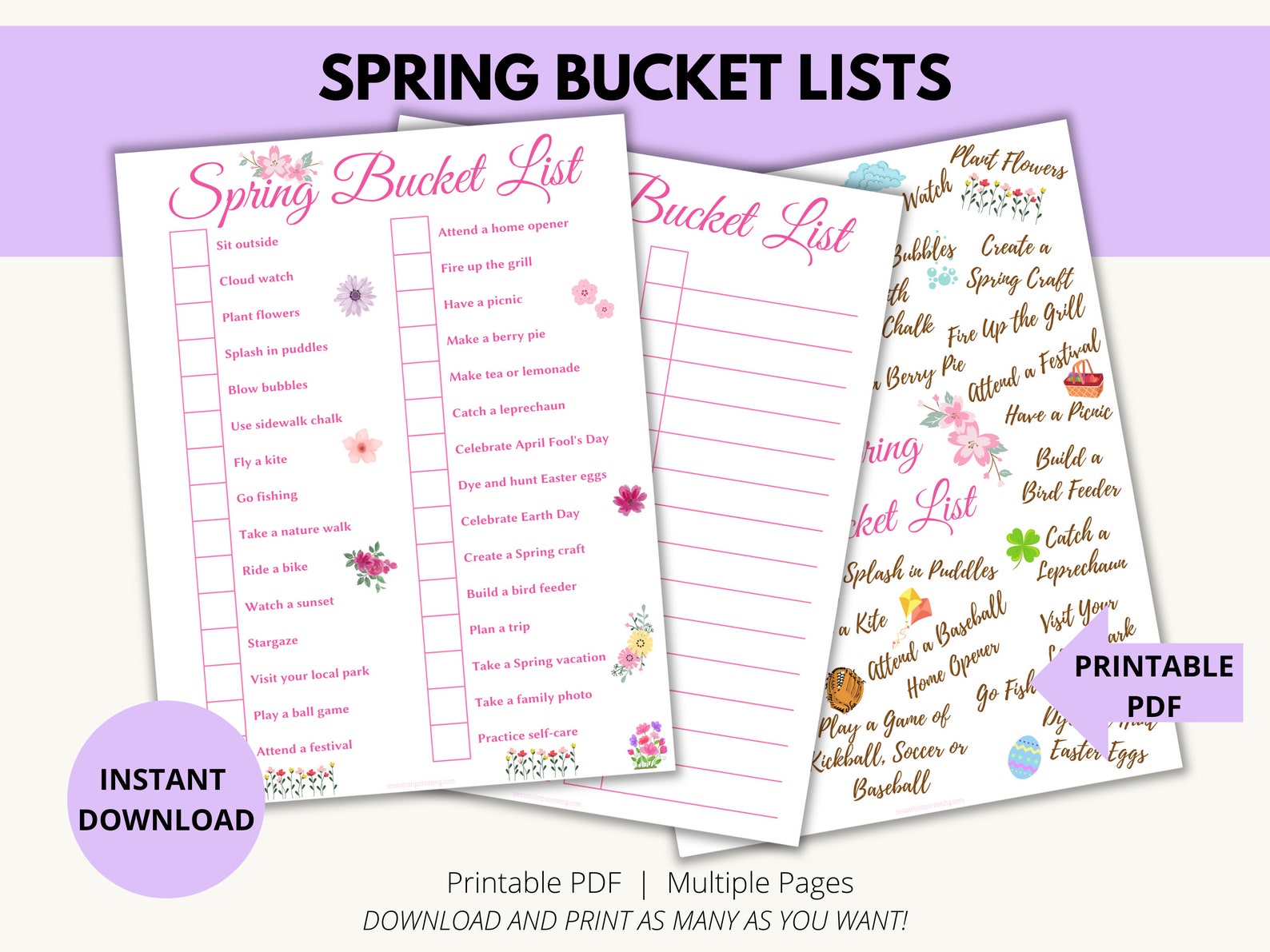 Seasonal Bucket List Bundle, Bucket Lists for Fall, Winter, Spring ...