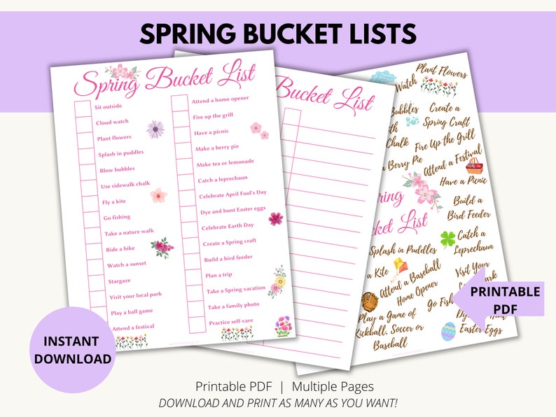 Seasonal Bucket List Bundle, Bucket Lists for Fall, Winter, Spring ...
