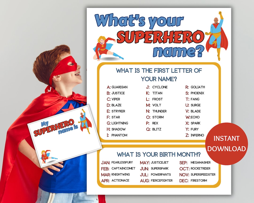 Superhero Name Game Printable, What's Your Superhero Name Game, Name ...