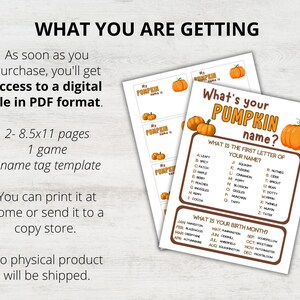 Pumpkin Name Game Printable, What's Your Pumpkin Name Game, Name ...
