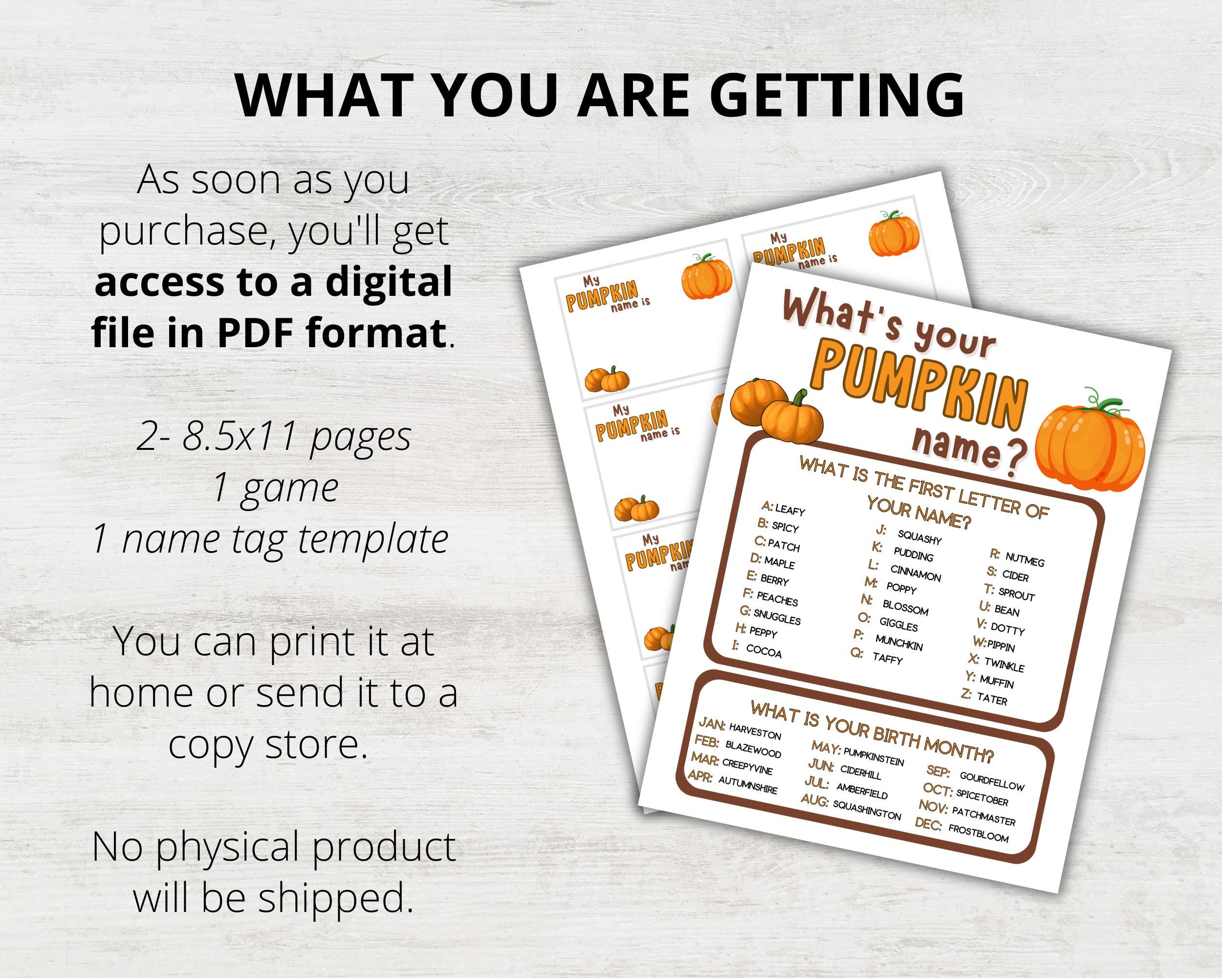 Pumpkin Name Game Printable, What's Your Pumpkin Name Game, Name ...