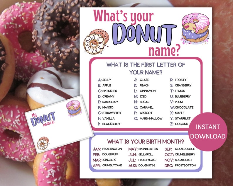 Donut Name Game Printable, What's Your Donut Name Game, Name Generator ...