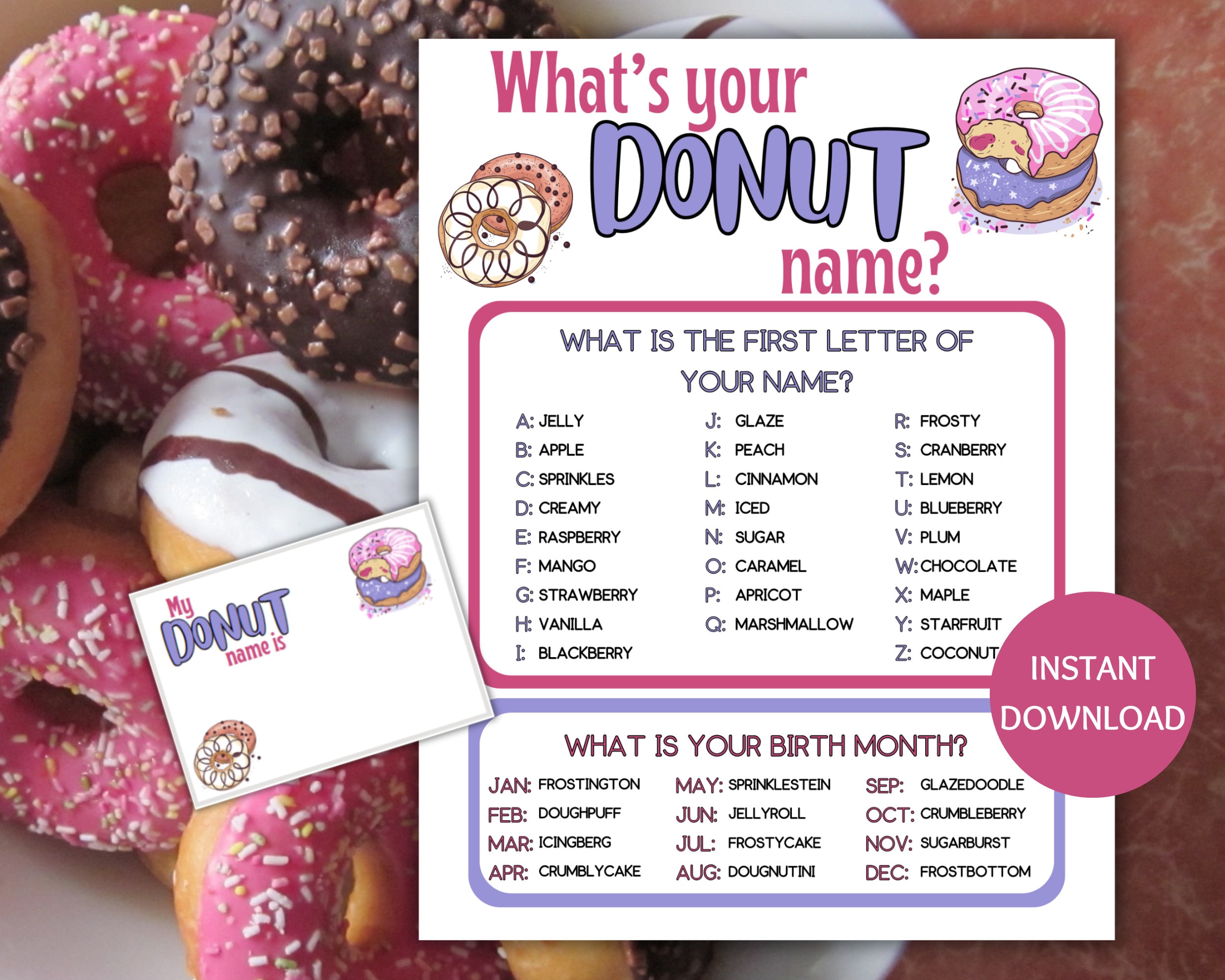 Donut Name Game Printable, What's Your Donut Name Game, Name Generator ...