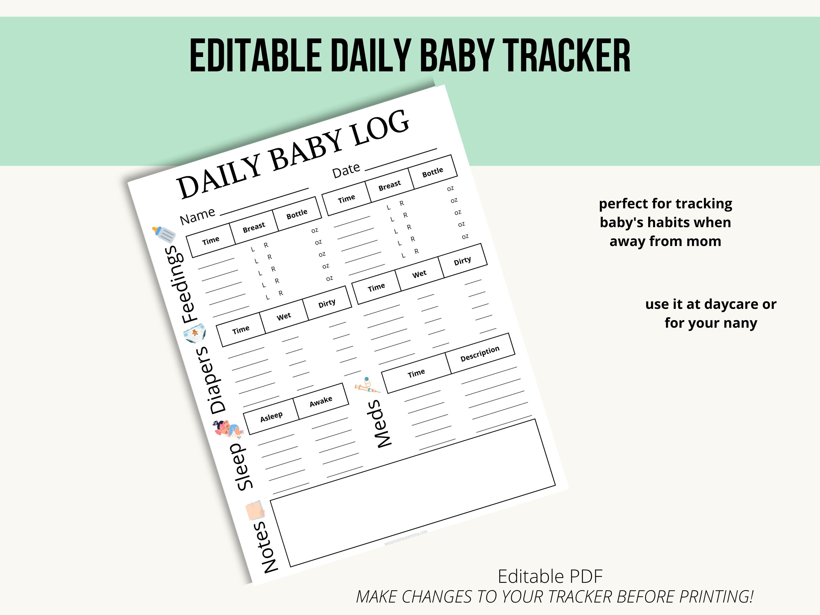 Baby Care Tracker, Newborn Tracker Report, Daily Baby Log, Caregiver ...