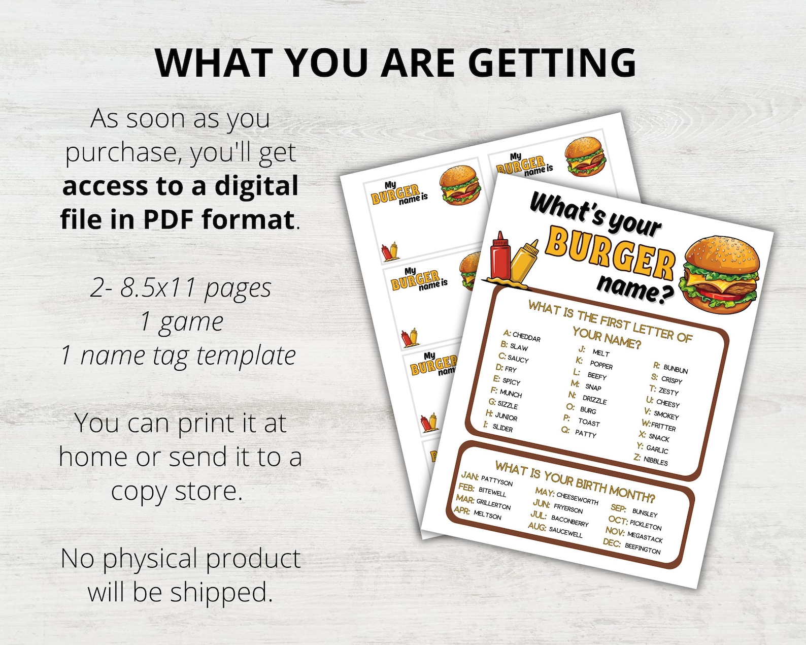 Burger Name Game Printable, What's Your Burger Name Game, Name ...