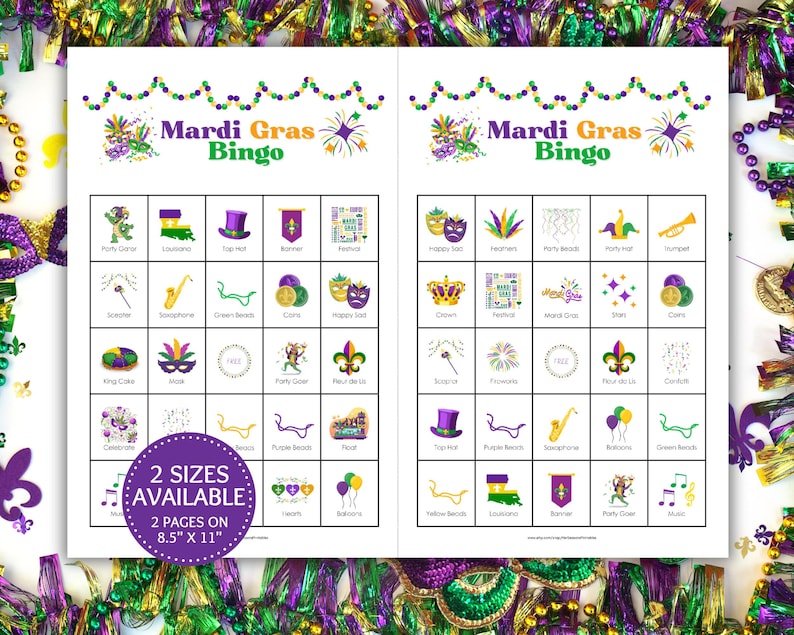 Mardi Gras Bingo, 50 Mardi Gras Bingo Cards, Mardi Gras Games, Mardi ...