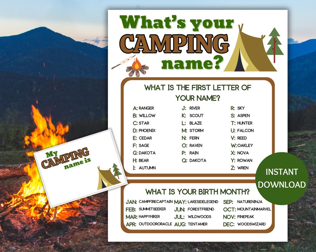 Camping Name Game Printable, What's Your Camping Name Game, Name ...