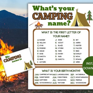Camping Name Game Printable, What's Your Camping Name Game, Name ...