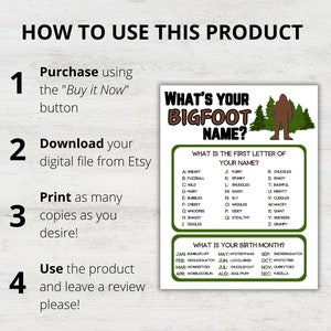 Bigfoot Name Game Printable, What's Your Bigfoot Name Game, Name ...