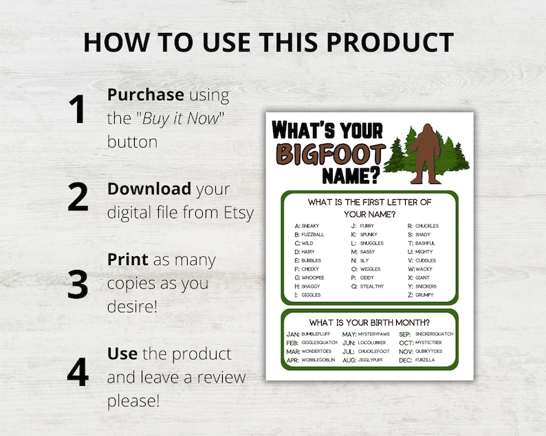 Bigfoot Name Game Printable, What's Your Bigfoot Name Game, Name ...